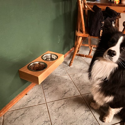 Floating Wooden Raised Food Stand, Medium Dog Feeding Station, Whippet ...