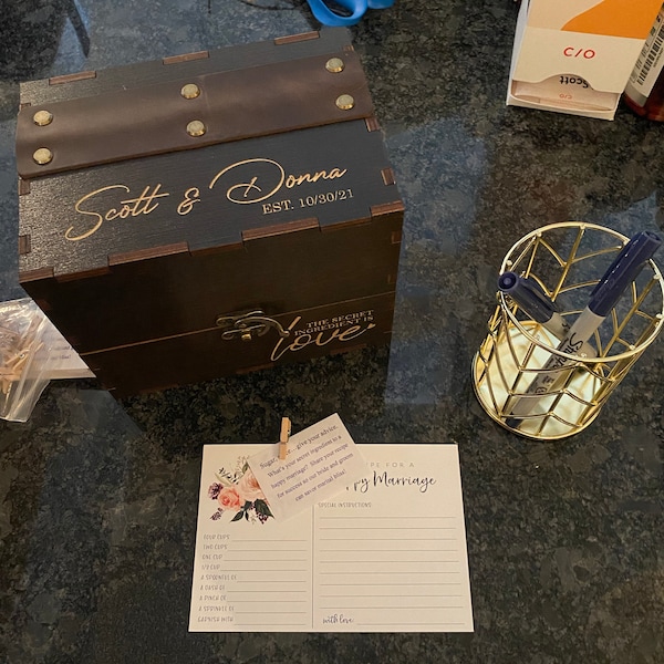 Custom Recipe Box With Cards the Secret Ingredient is Love Wedding Gift ...