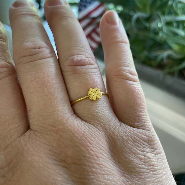 24k Gold Filled Small Four Leaf Clover Ring · St. Patricks Day Gift ...