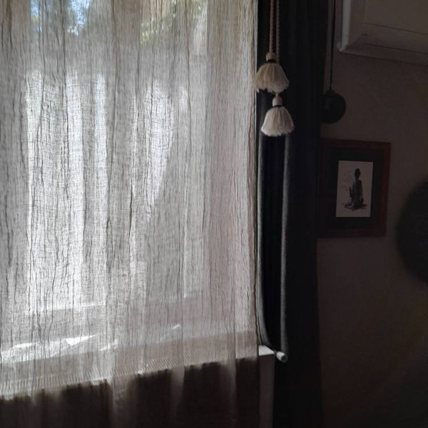 Sheer Scrunched Linen Curtain Panel, Soft Linen Muslin Curtain, Airy ...