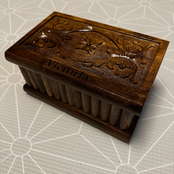 Wooden Puzzle Box, Secret Lock Box, Walnut Jewelry Box, Vintage Jewelry ...