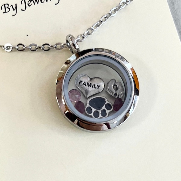 Floating Charm Locket Necklace, Birthstones Necklace, Mothers Necklace ...