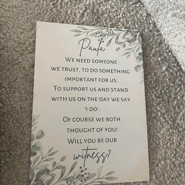 Will You Be Our Witness Card Print, Wedding Witness Proposal Card ...