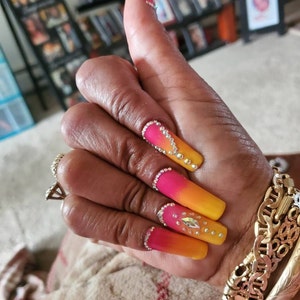 Bright Red Fake Nails Extra Long Curved False Nails Hand - Etsy