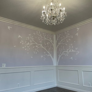 White Tree Wall Decal Huge Corner Tree With Leaves and Birds | Etsy