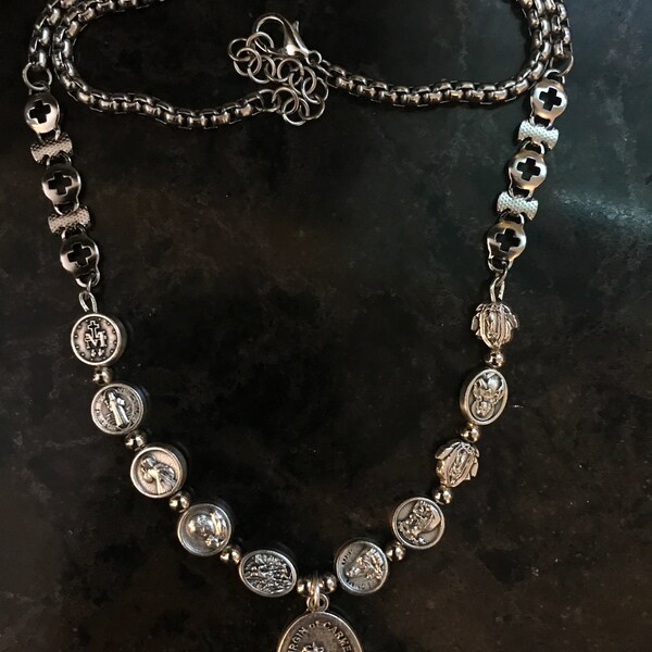 Catholic Saints Necklace, Blessing Necklace, Protection Necklace, Cross ...