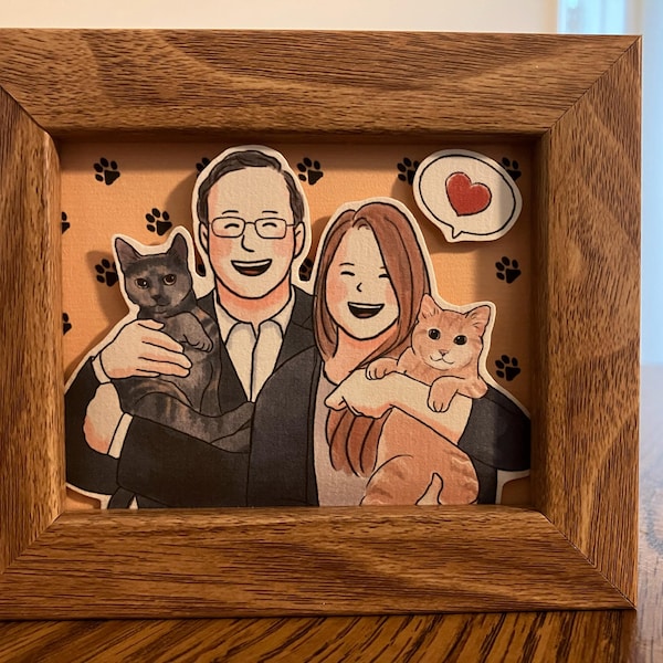 Mini Custom Cat Owner Portrait, Personalized Owner Pet Portrait, Custom ...