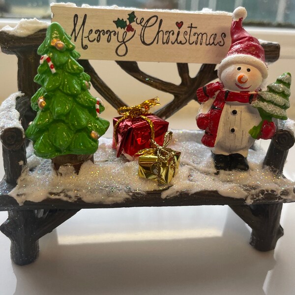 Christmas Log Style Bench, Miniature Fairy Garden Christmas Bench, Log ...
