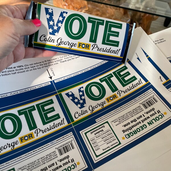 School Election Candy Bar Wrappers: Personalized Hershey Bar (printable ...