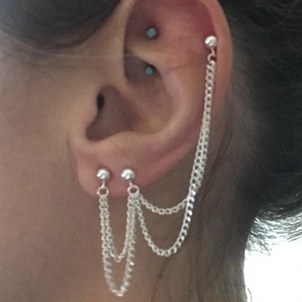 Sterling Silver Bajoran Triple Stud Chain Earring, Techie Fantasy, 573 ...