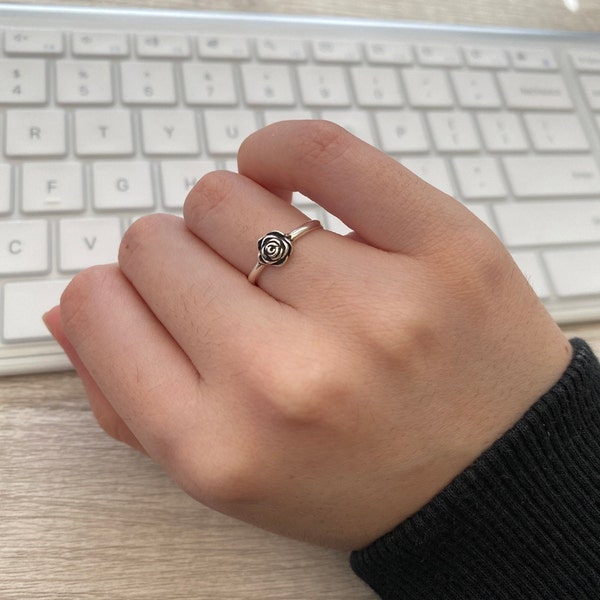 Sterling Silver Rose Ring, Dainty Rose Ring, 3D Rose Ring, Valentines ...