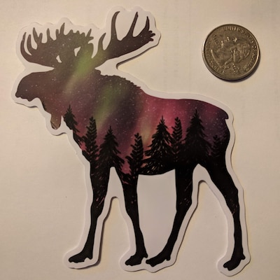 Moose With Northern Lights Alaska Vinyl Sticker - Etsy