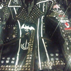 Men's Gothic Pyramid Black Studs Real Leather Punk Patches Handmade ...