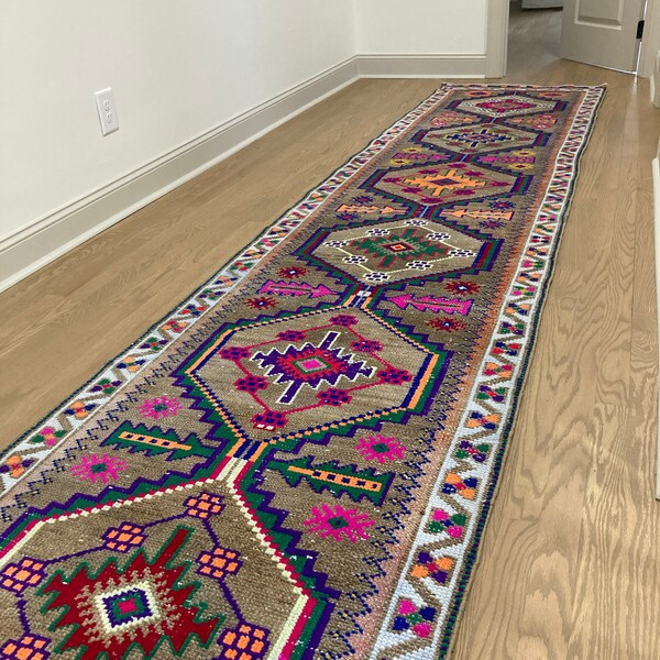 3x9 Red Oriental Runner, Neutral Runner, Handmade Oushak Rug, Soft ...