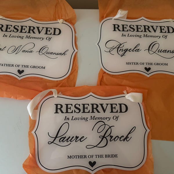 Reserved Memorial Chair Sign for Wedding, in Loving Memory of Loved One ...