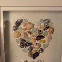 Sea Glass and Sea Shell Heart Art Framed in a White Wooden Shadow Box ...