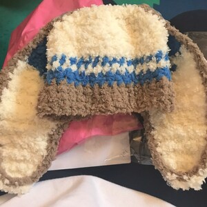 PRE-ORDER 3 to 6m Baby Boy Bunny Ears Beanie With Blue Stripes Brown ...