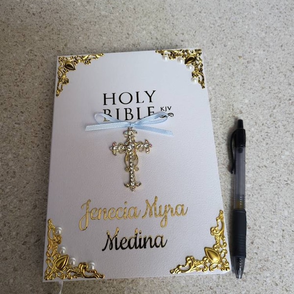 Beautiful Personalized Bible Designed in Gold, Crystal and Pearl. Can ...
