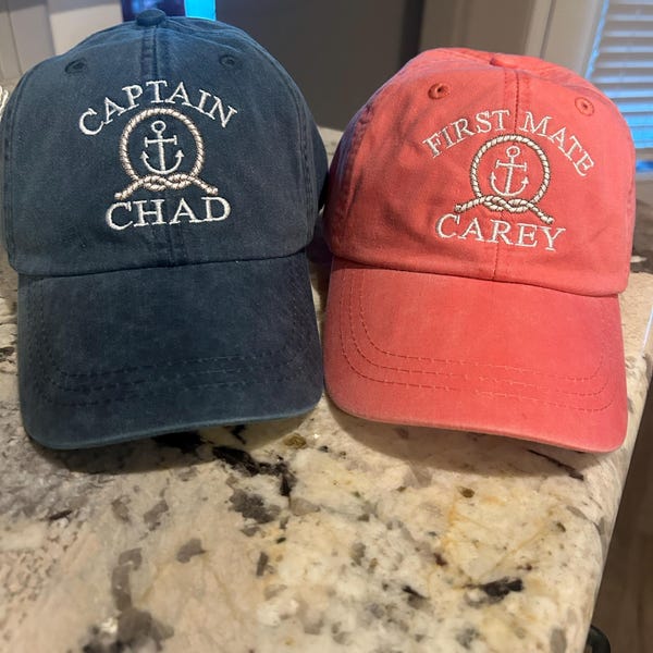 Custom Captain/first Mate Hat: Embroidered Anchor, Unisex Baseball Cap ...