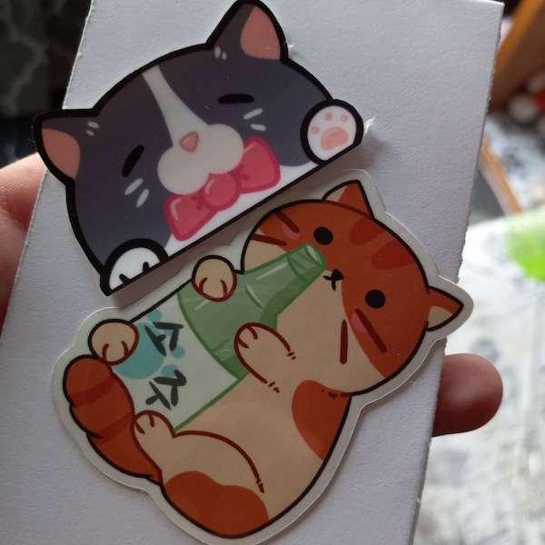 Cat With Asian Drinks Stickers/bubble Tea/ Soju/yakult/ramune/boba ...