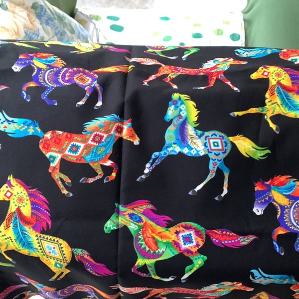 Horses With Aztec Designs Painted on Them Bright & Vibrant 100% Cotton ...