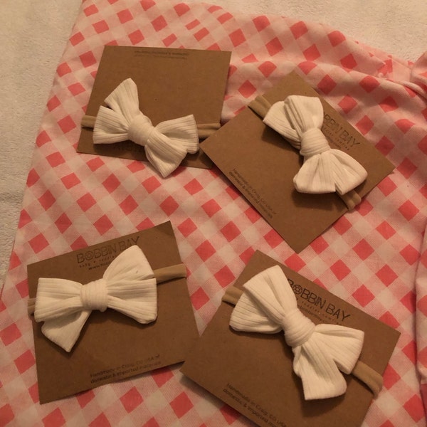 Teeny Ribbed Bow | 2.5”| Peach Olive Oatmeal White Grey | Nylon ...