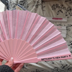 Personalised Pink Hand Fan, Hen Party Fan, Bridal Party Favours for Hen ...