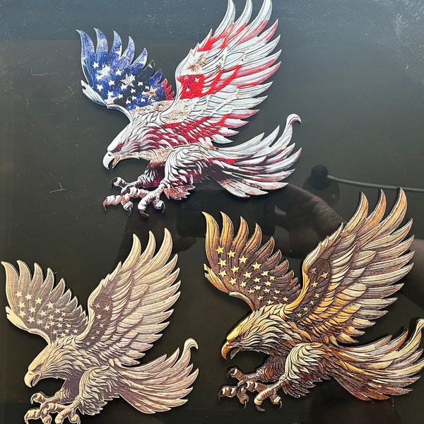 American Eagle With Flag Wings 3D Illusion Laser Engraving Design - US ...