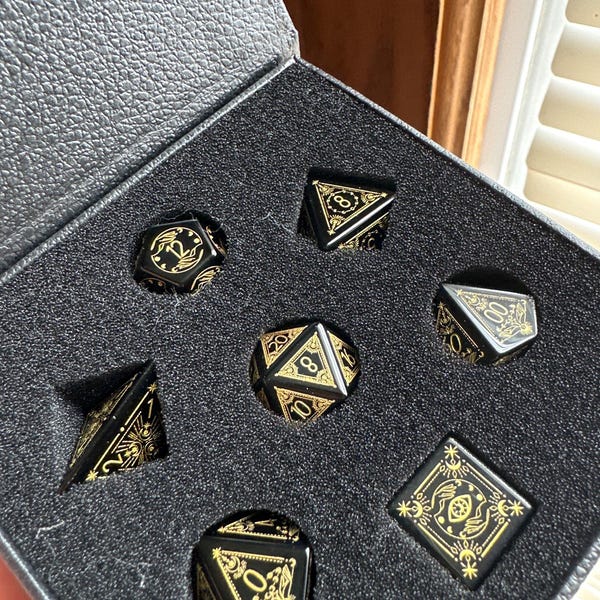 Full Set Obsidian Polyhedral Dice Set Set Warlock Style - Dungeons and ...