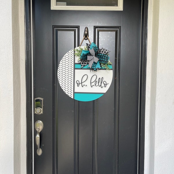Front Door Decor, Oh Hello Door Hanger, Herringbone Welcome Sign, Front ...