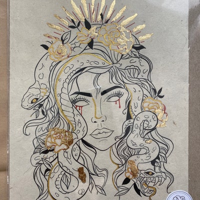 Goddess Athena Art Print on Natural Handmade Paper Complete With Gold ...