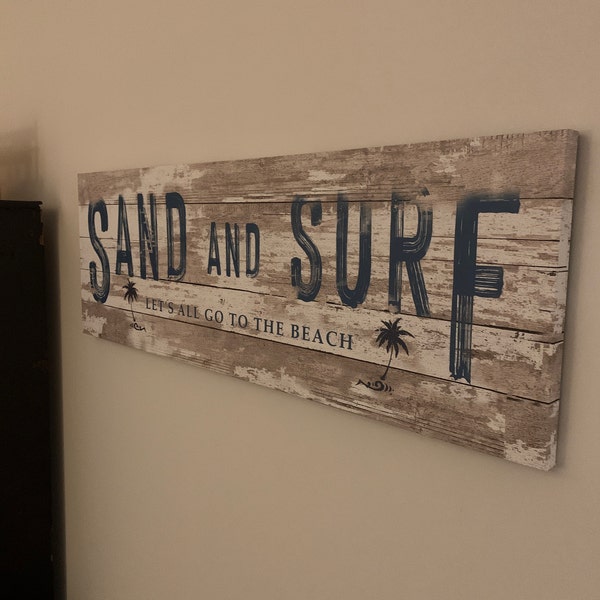 Coastal Sand and Surf Wall Decor, Rustic Chic Beach House Sign, Beach ...