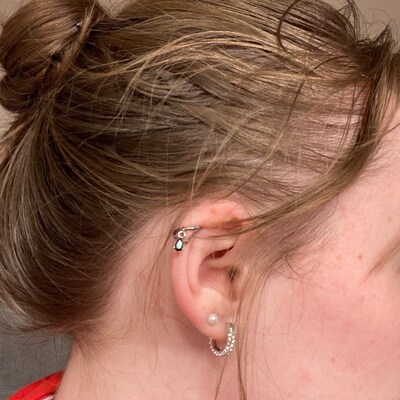 Dainty Crystal Dangle Hoop Charm, Sterling Silver, 18k Gold Plated Rook ...