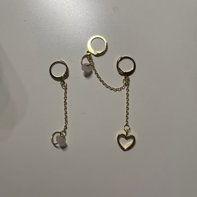 Double Piercing Earring Set With Crystals, Two Hole Earring, Double ...