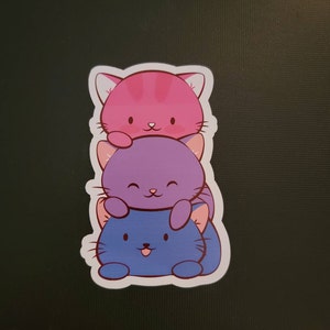 Kawaii Cats Bi Pride Sticker Cute Pride Cat Sticker for Laptop ...