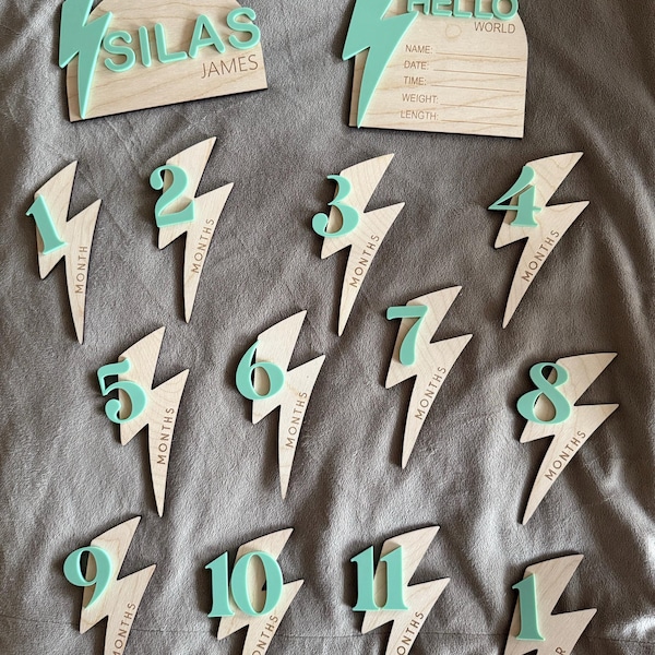 Lightning Bolt Baby Milestone Markers: Baltic Birch Photo Props - Etsy