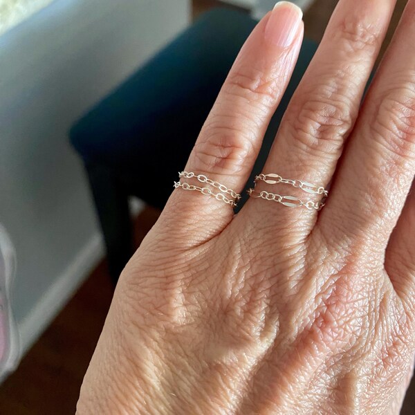 Set of 2 Sterling Silver Chain Rings, Dainty Thin Ring, Stackable ...