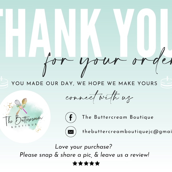 Cake Care Card Template, Cake Business Thank You Cards, Cake Business ...