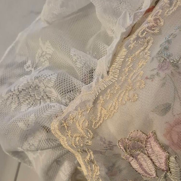 Lace Embroidered Sheer Curtain, Cream Ruffle French Country Style One ...