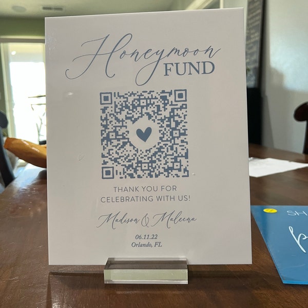 Scannable Honeymoon Wedding Fund QR Code Clear, Black, White or FROSTED ...