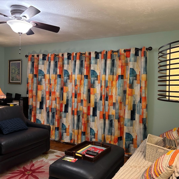 Retro Boho Curtains, Mid Century Style Curtain, 70s Retro Window ...