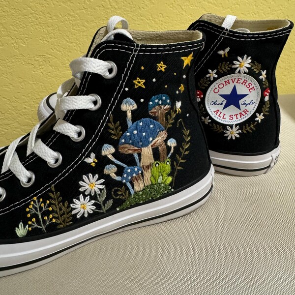 Embroidered Converse Mushroom and Frog, Converse High Tops Chuck Taylor ...