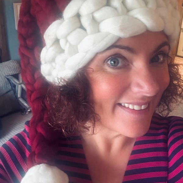 Knitted Santa Hat, Hand Knitted Chunky Christmas Hat, Unique Christmas ...