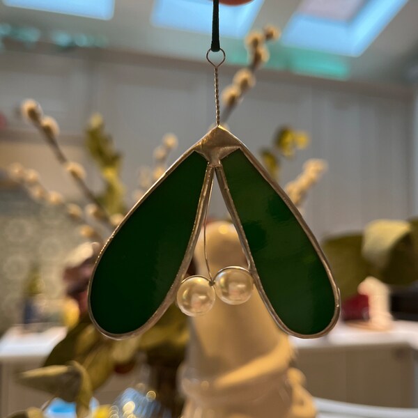 5 Stained Glass Mistletoe Christmas Ornaments: Handmade Holiday Decor ...