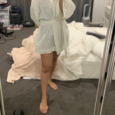 Linen Kimono Robe. Short Linen Robe. Soft Linen Lounge Wear. Washed ...