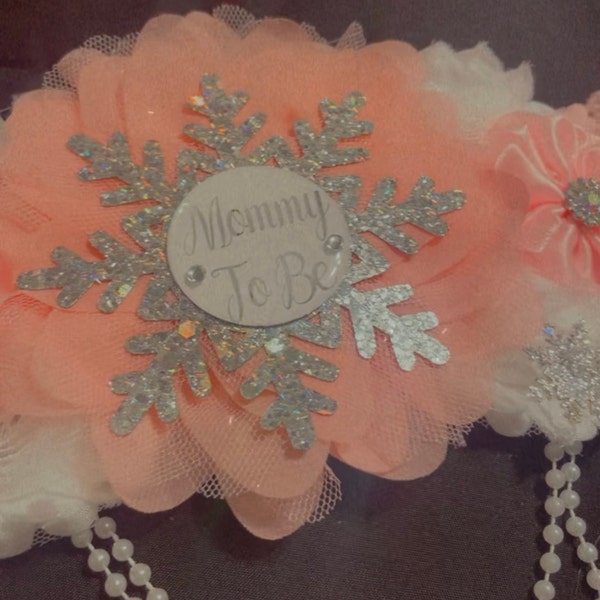 Pink Snowflake Baby Shower, Pink Silver Maternity Sash, Snowflake Mommy ...