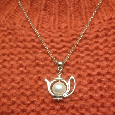 Teapot Necklace White Pearl Teapot Necklace Teapot Pendant Teapot ...