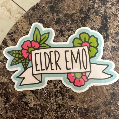 Elder Emo Sticker Former Emo Kid Weatherproof Vinyl Sticker by Hello ...