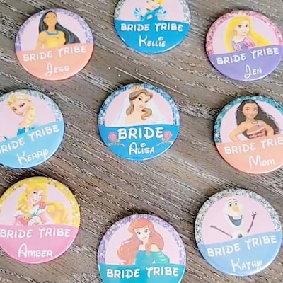Disney Wedding Party Buttons-princess Wedding Buttons-disney Bridesmaid ...