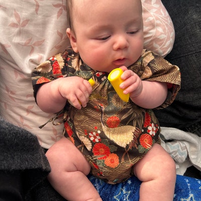 Daruma Baby Kimono, Newborn Baby Gift, Baby Jinbei, Yellow Baby Kimono ...